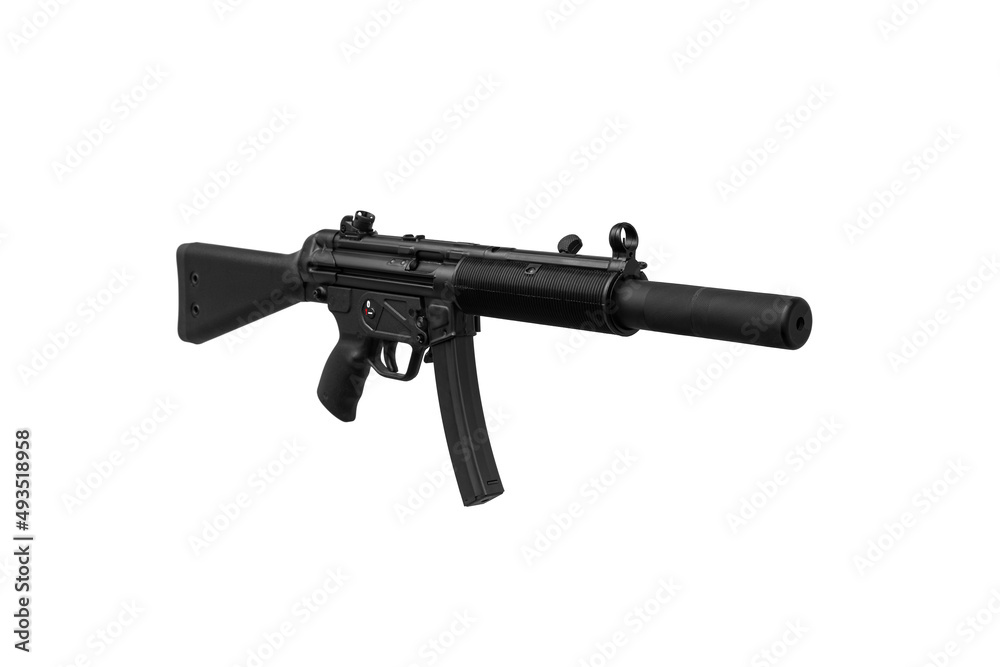 Submachine gun mp5. Small rifled automatic weapon caliber 9mm. Armament ...