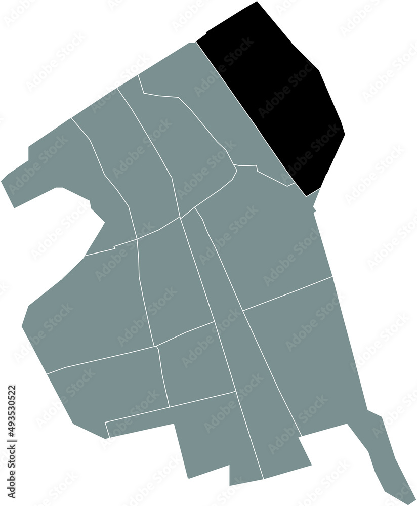Black flat blank highlighted location map of the DELFTSE HOUT DISTRICT ...