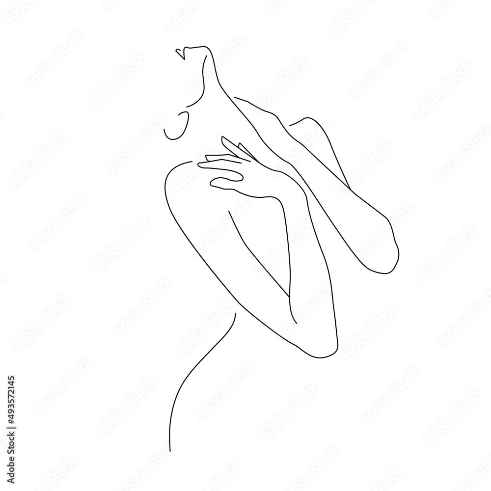 Woman Body Line Art Drawing. Female Figure Line Art Abstract Drawing ...