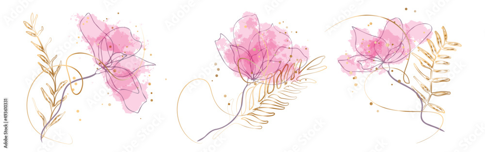 Watercolor floral illustration set - grasses, ferns and leaves for your ...