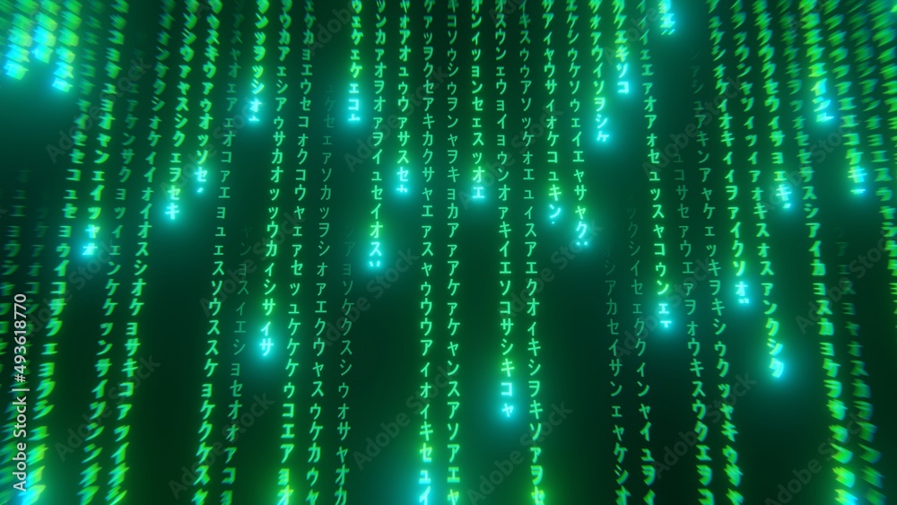 Falling green matrix code. Binary code black and green background with ...