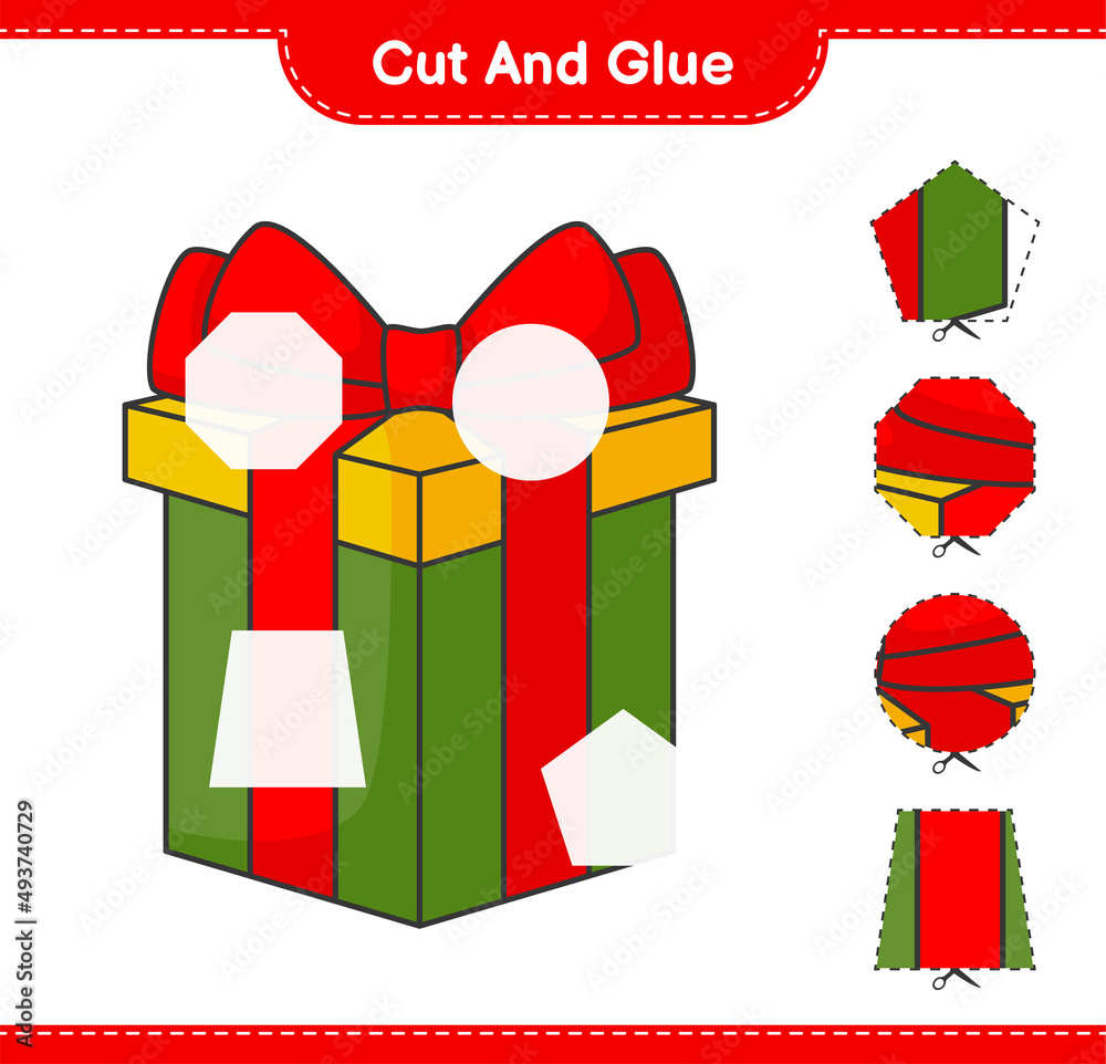 Cut and glue, cut parts of Gift Box and glue them. Educational children ...