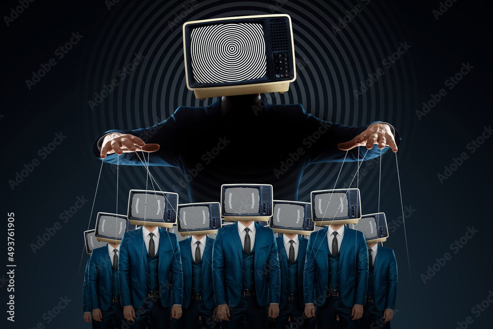 Television zombifies people through propaganda. The puppeteer holds the ...