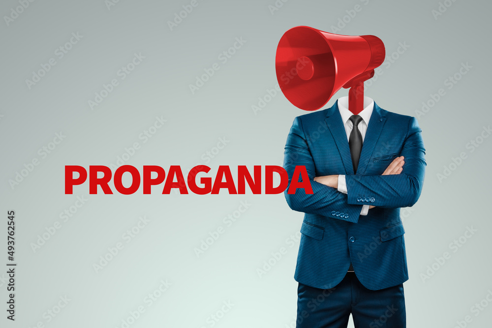 Propaganda, a man with a megaphone instead of naked. Manipulating the ...