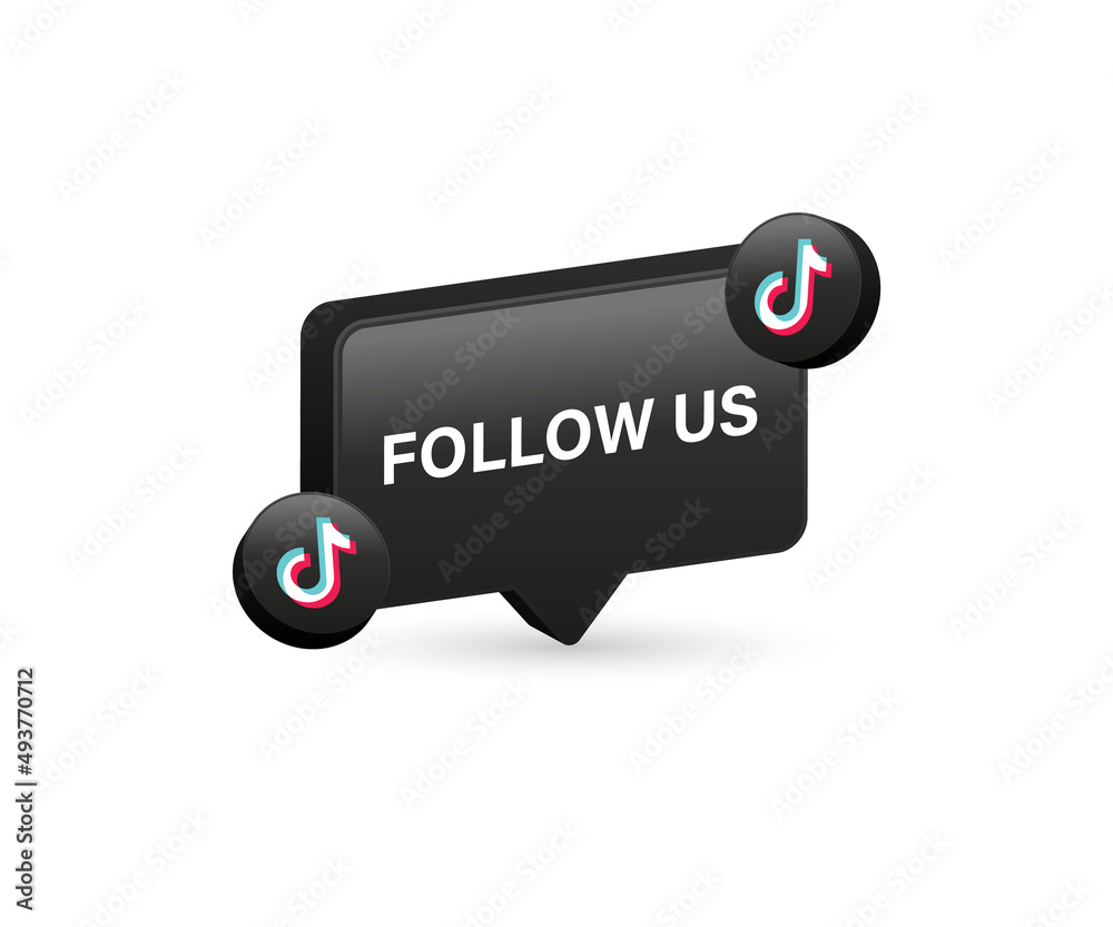 3d follow us on tiktok in 3d speech bubble and round circle frame ...