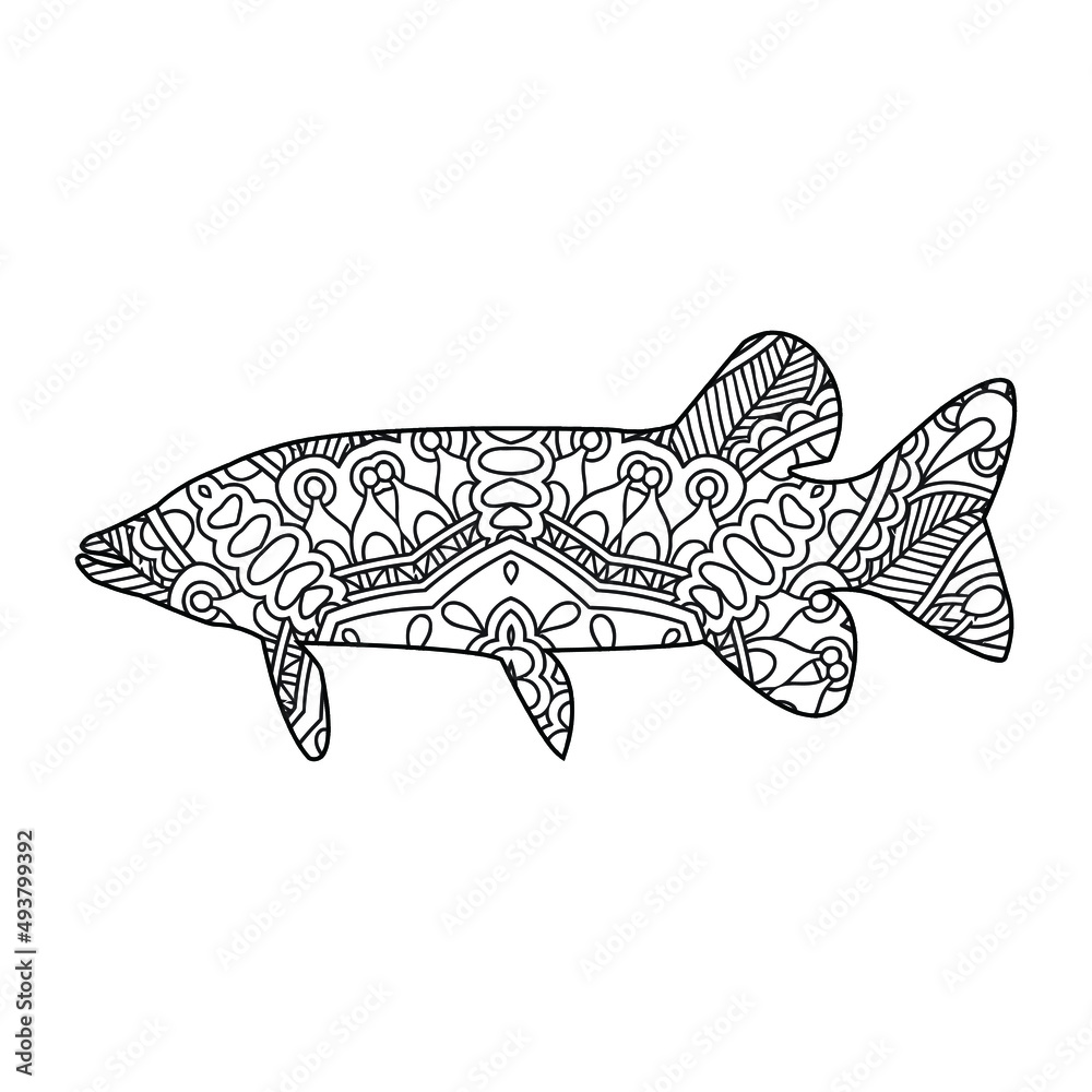 Mandala Fish coloring page for kids Stock Vector | Adobe Stock