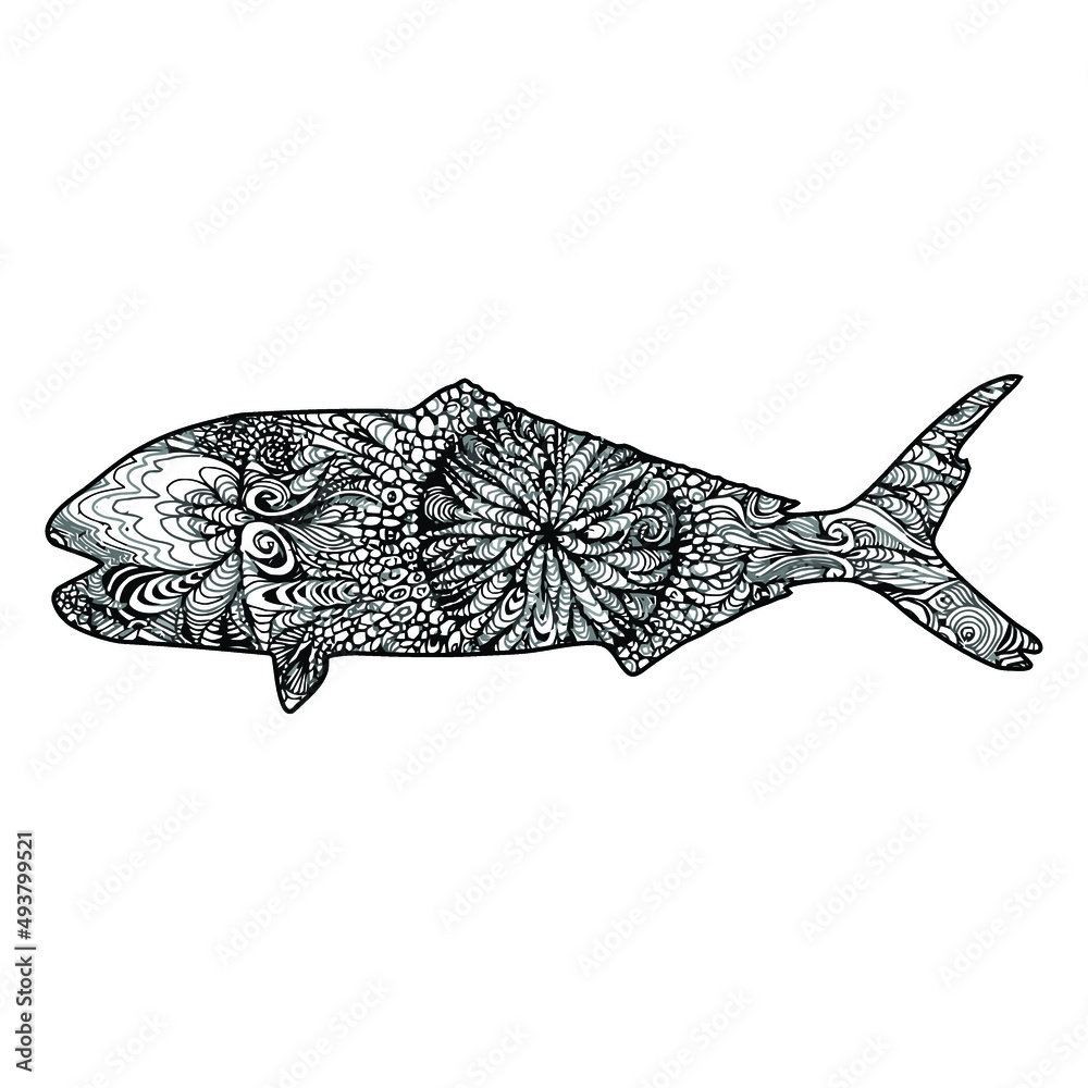 Mandala Fish coloring page for kids Stock Vector | Adobe Stock