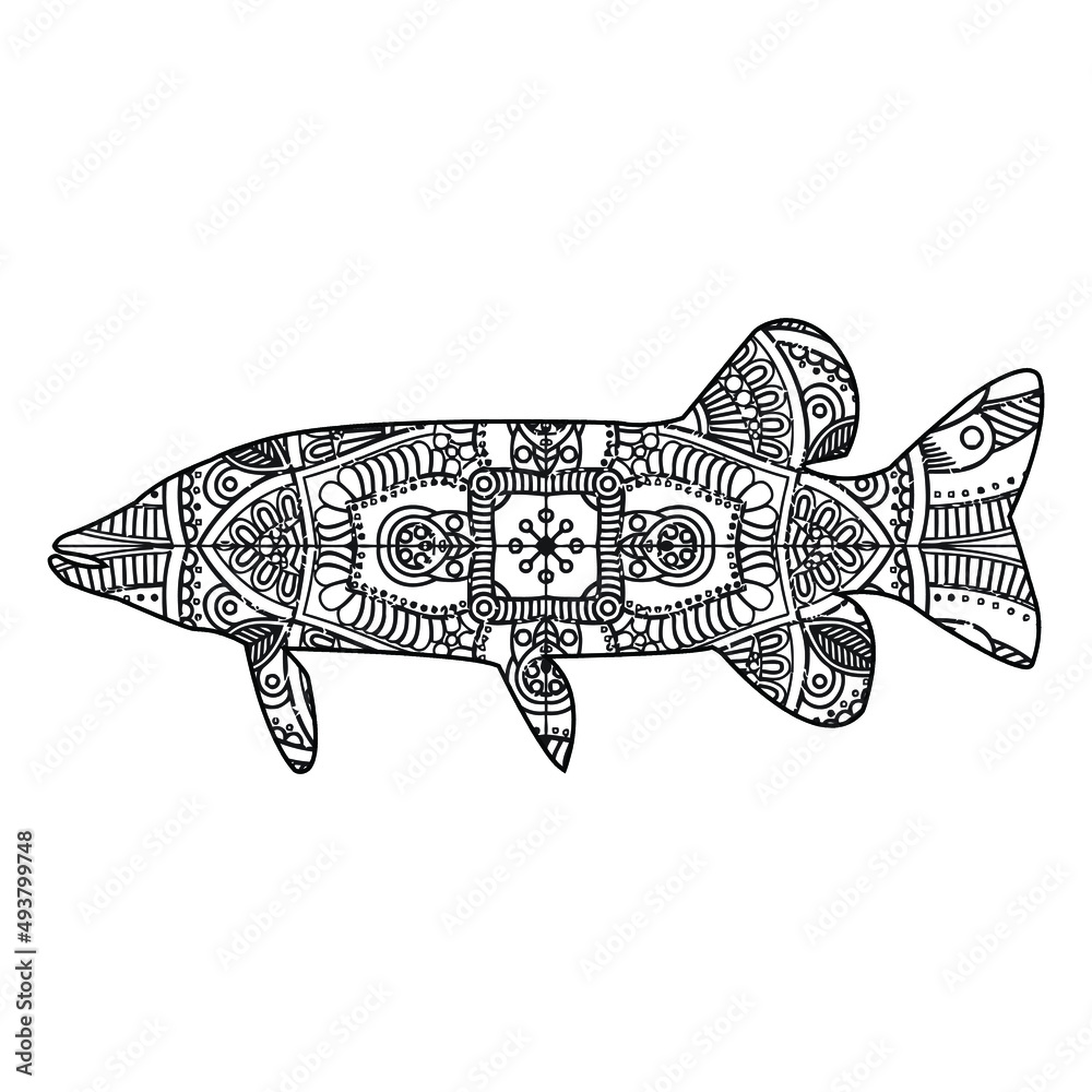 Mandala Fish coloring page for kids Stock Vector | Adobe Stock