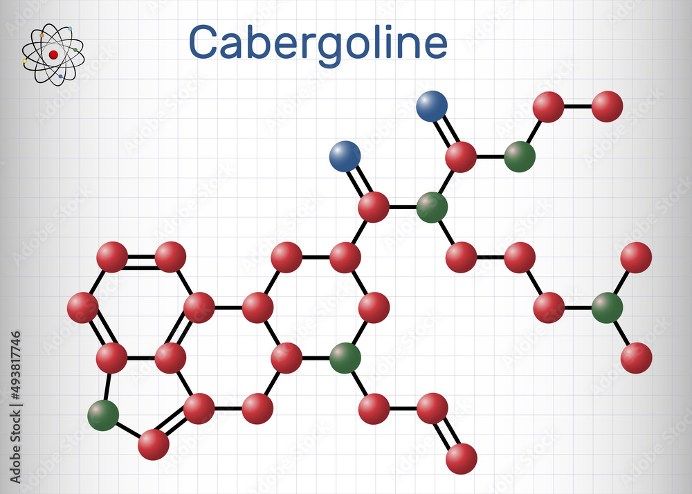 Cabergoline molecule. It is drug, ergot derivative, dopamine receptor ...