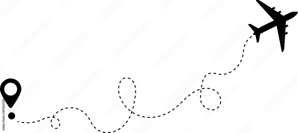 Airplane path in a dotted line shape. pin map marker pointer sign ...