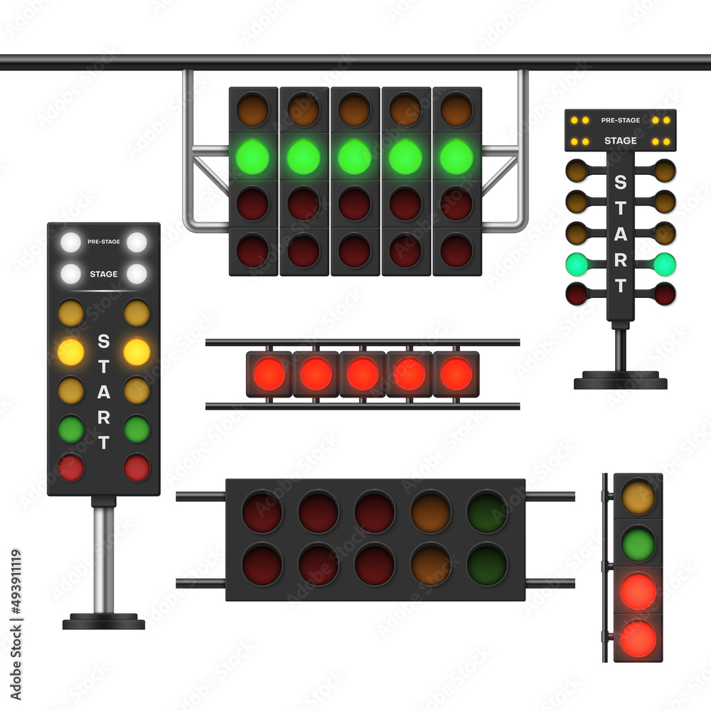 Collection realistic traffic lights for racing vector race street light ...