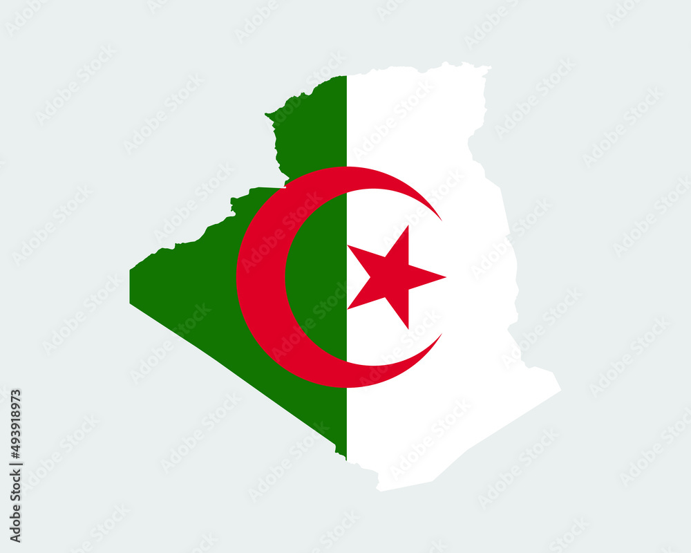 Algerian Map Flag. Map of Algeria with the national flag of Algeria ...