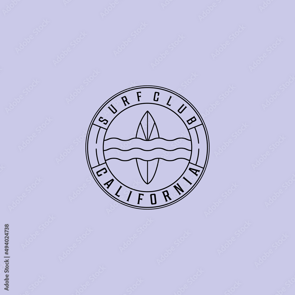 surfing club wave beach logo line art vector illustration template icon ...