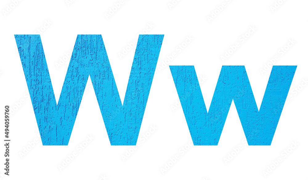 Alphabet uppercase and lowercase letters W with wall texture. Blue ...