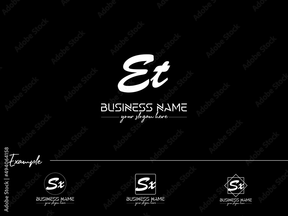 Letter ET Logo Design, Signature Et te Logo Letter Vector Stock Black ...