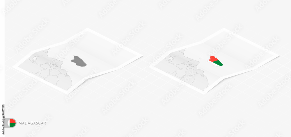 Set of two realistic map of Madagascar with shadow. The flag and map of ...