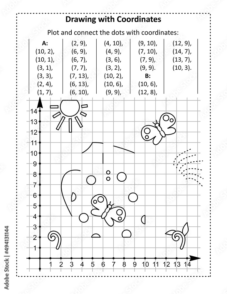 Coordinate graphing, or drawing by coordinates, math worksheet with ...