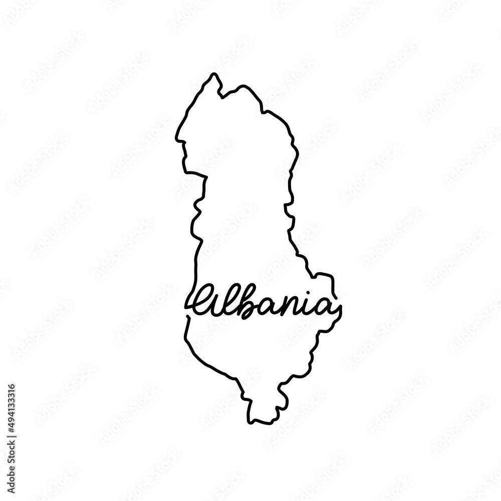 Albania outline map with the handwritten country name. Continuous line ...