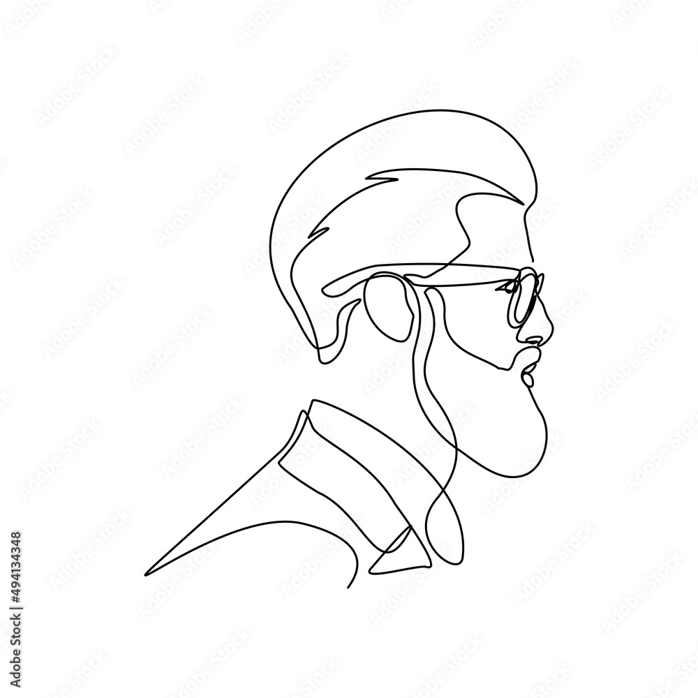 Continuous singe one line drawing of portrait handsome man use eye ...