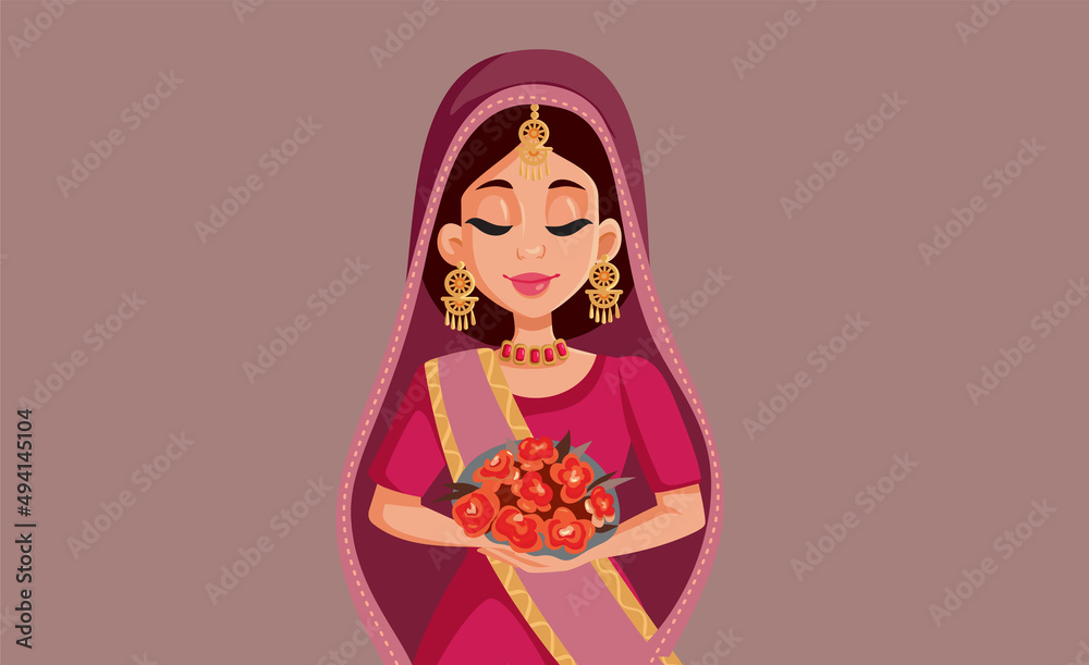 Indian Bride Wearing Traditional Clothing Vector Cartoon Illustration ...