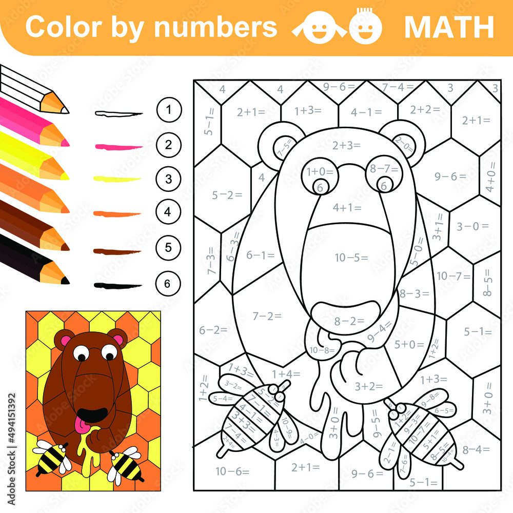 Color by numbers - addition and subtraction worksheet for education ...