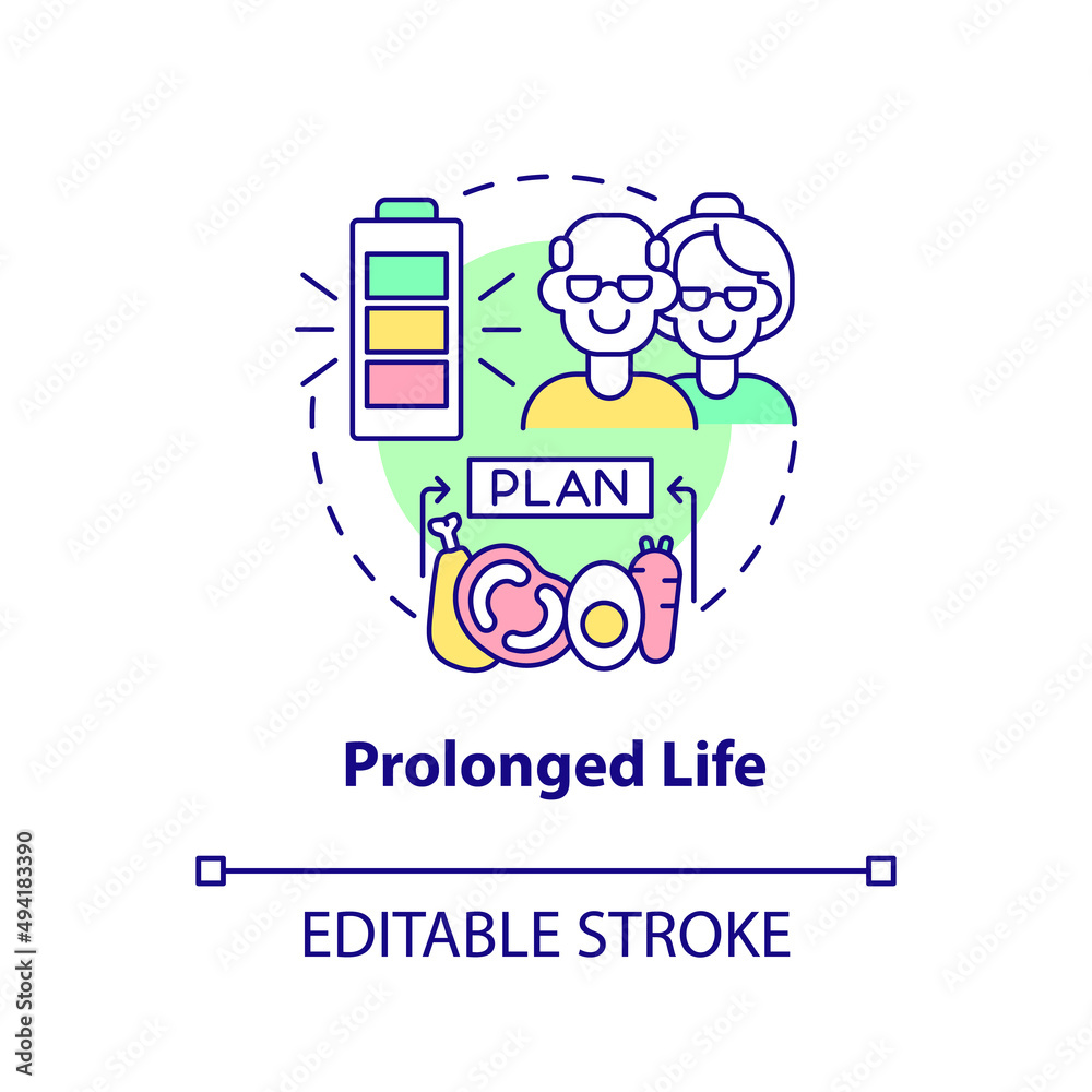 Prolonged life concept icon. Extend lifespan. Healthy diet advantages ...