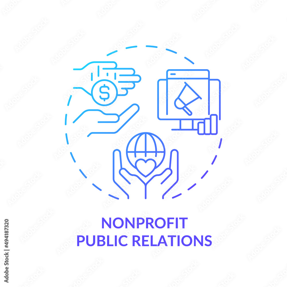 Nonprofit public relations blue gradient concept icon. Charity ...