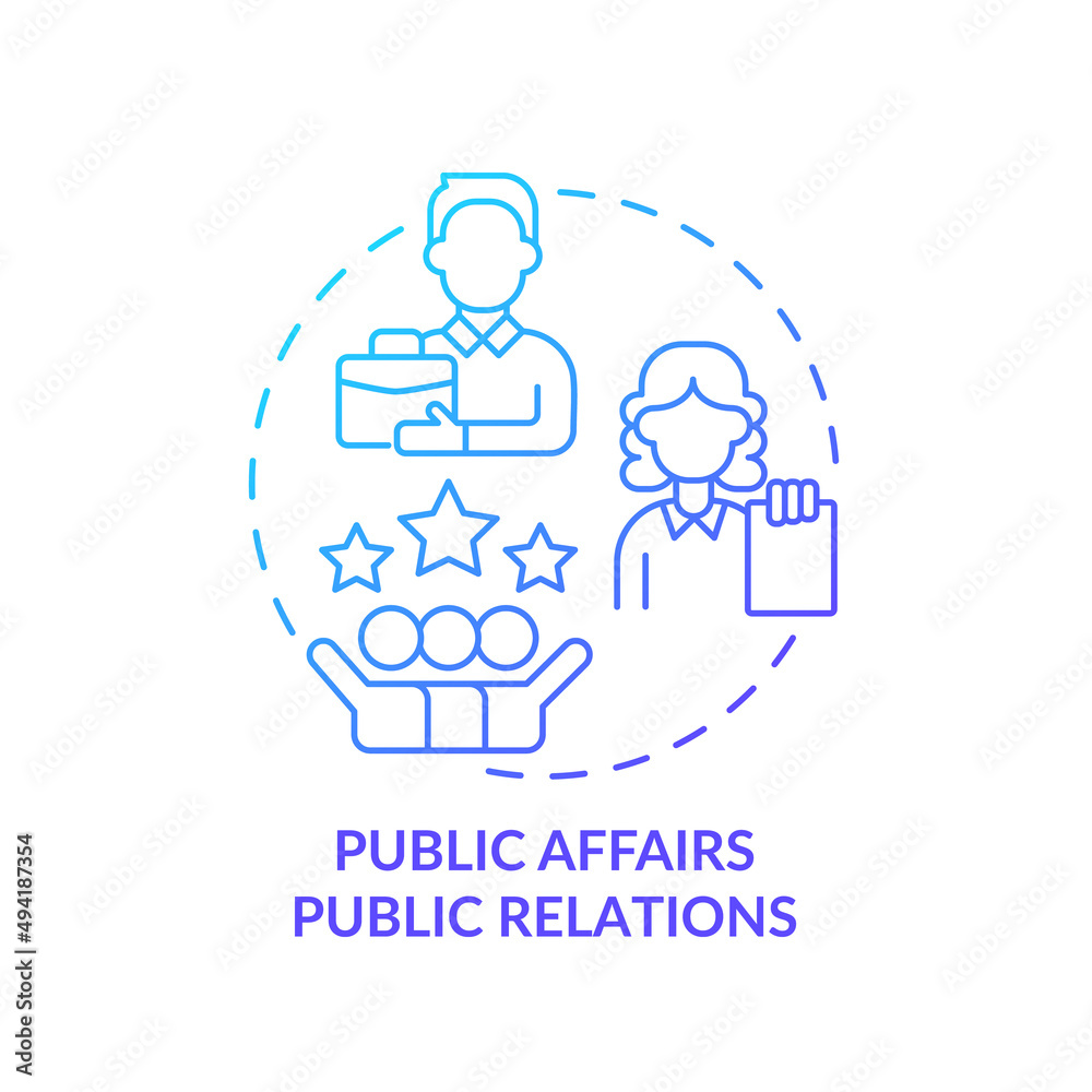 Public affairs PR blue gradient concept icon. Organization promote ...