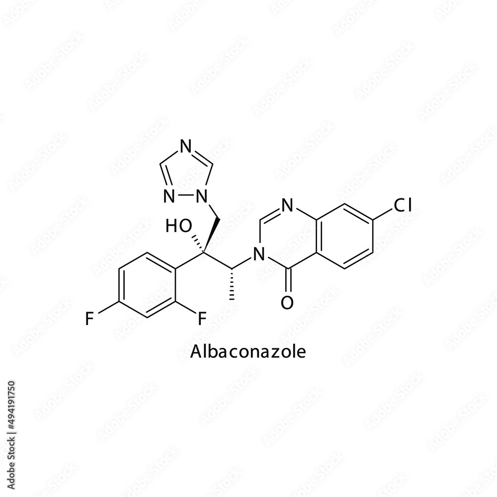 Albaconazole molecular structure, flat skeletal chemical formula. Azole ...