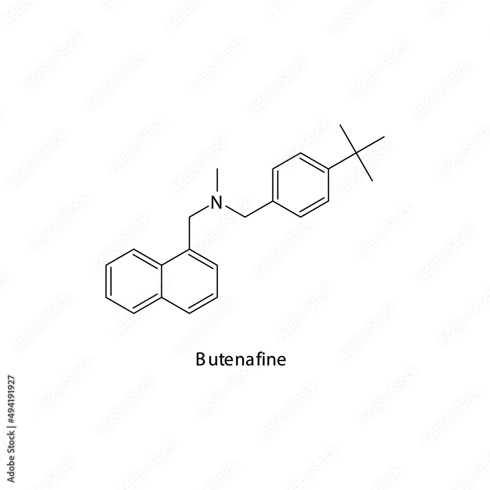 Vector de Stock Butenafine molecular structure, flat skeletal chemical ...