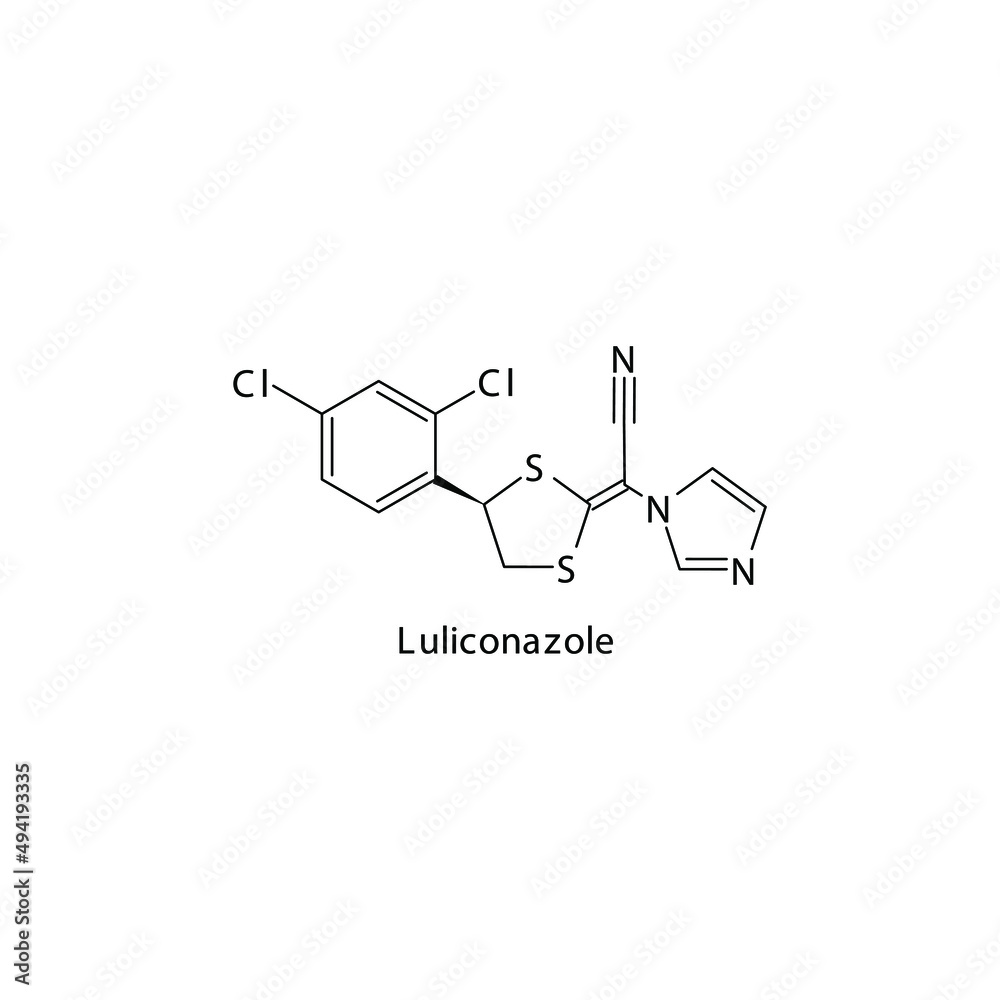 Luliconazole molecular structure, flat skeletal chemical formula. Azole ...