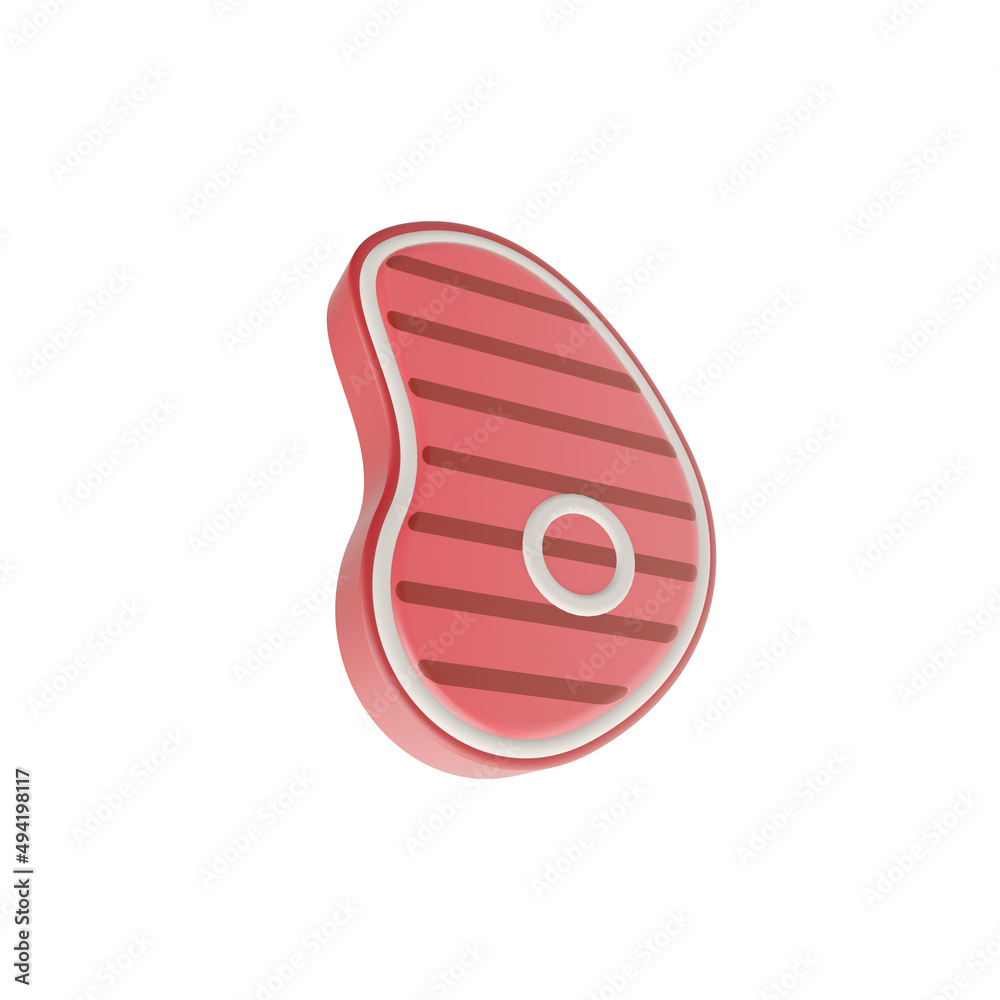 3d render illustration of meat steak. Simple icon for web and app ...