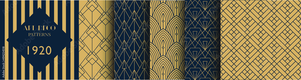 Collection of Art Deco Patterns, Retro Set of Seamless Vintage Vector ...