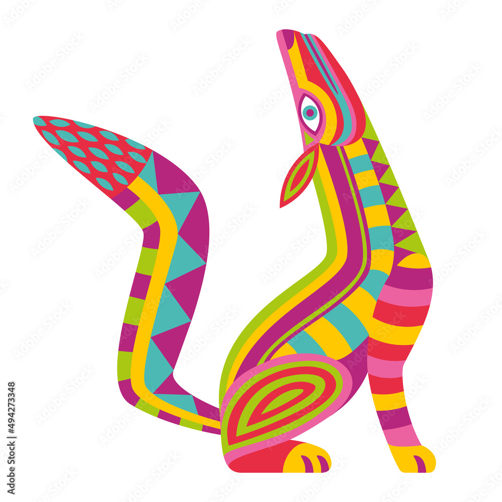 Isolated colored fox alebrije mexican traditional cartoon Vector ...