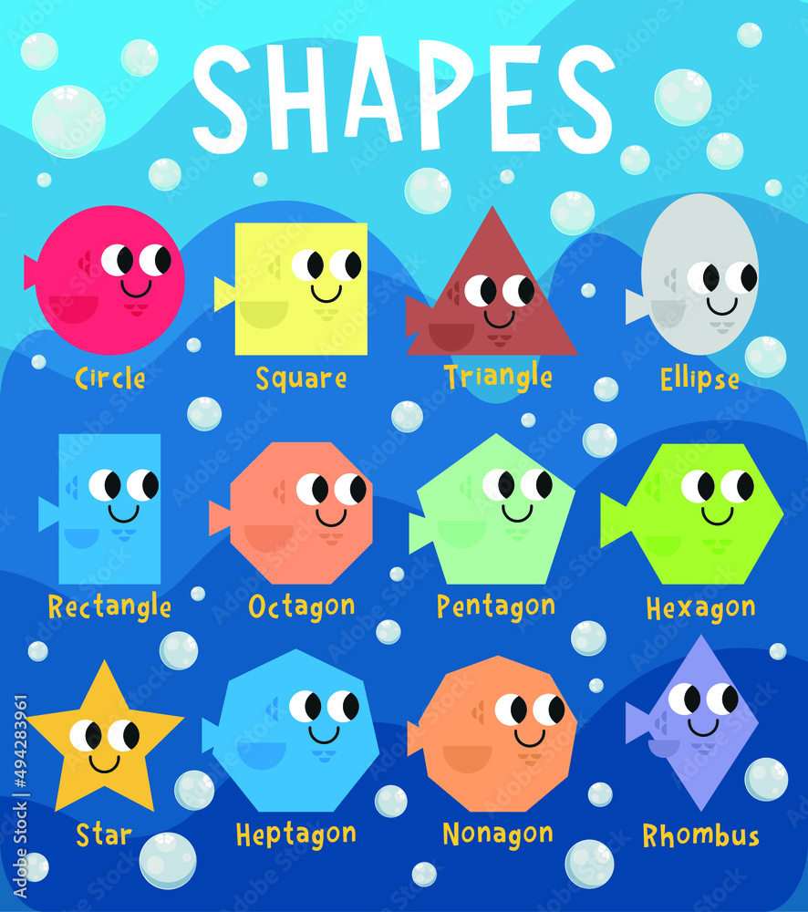 Cute shapes poster on shapes for kids Stock Vector | Adobe Stock