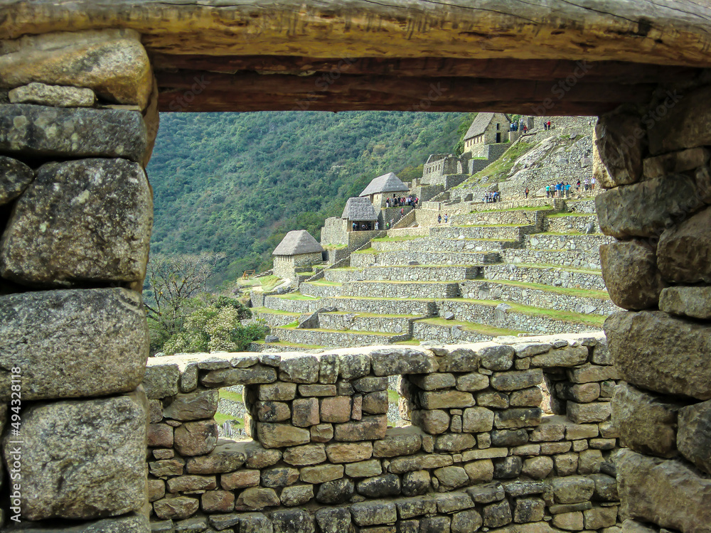 The terraces or platforms, structures of the Inca Empire in Machu ...