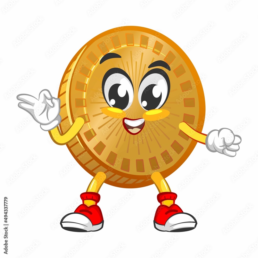 vector cartoon illustration of cute coin mascot giving oke sign Stock ...