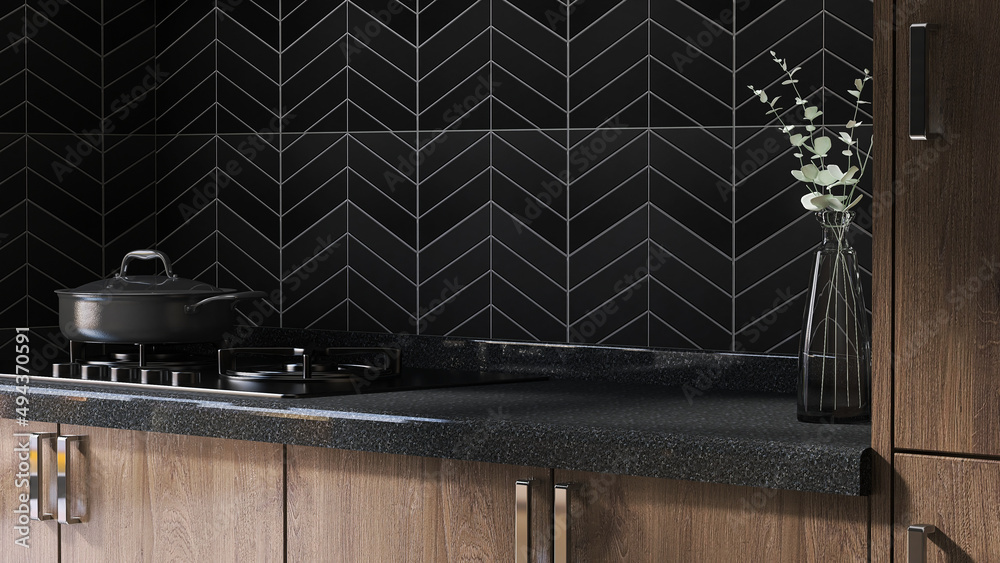 Foto Realistic Interior 3D render, Modern kitchen, granite countertop ...