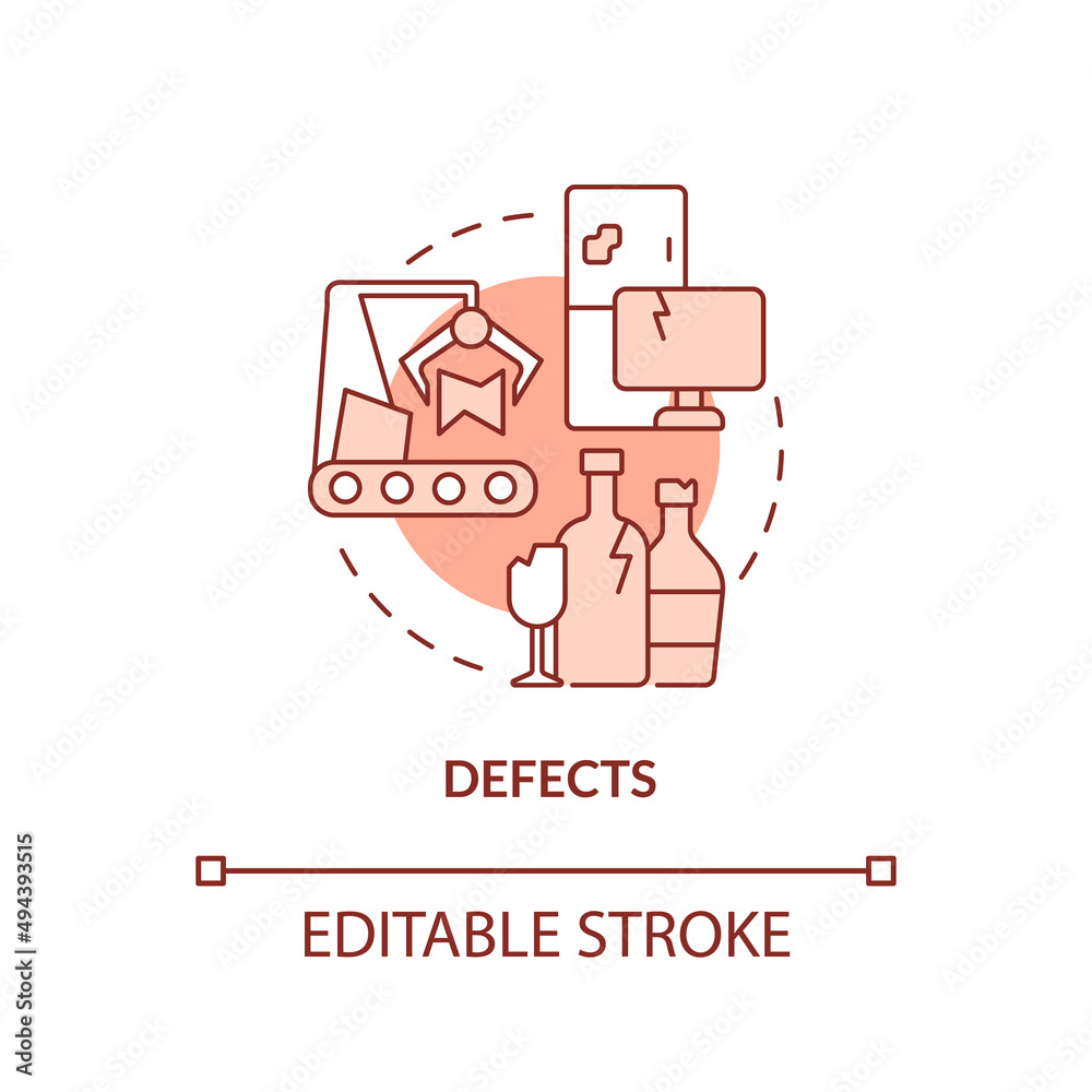 Defects red concept icon. Poor quality products rework. Lean production ...