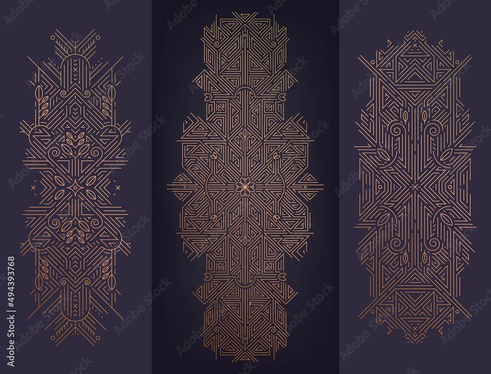 Vector set of monogram design in vintage and mono line style, abstract ...