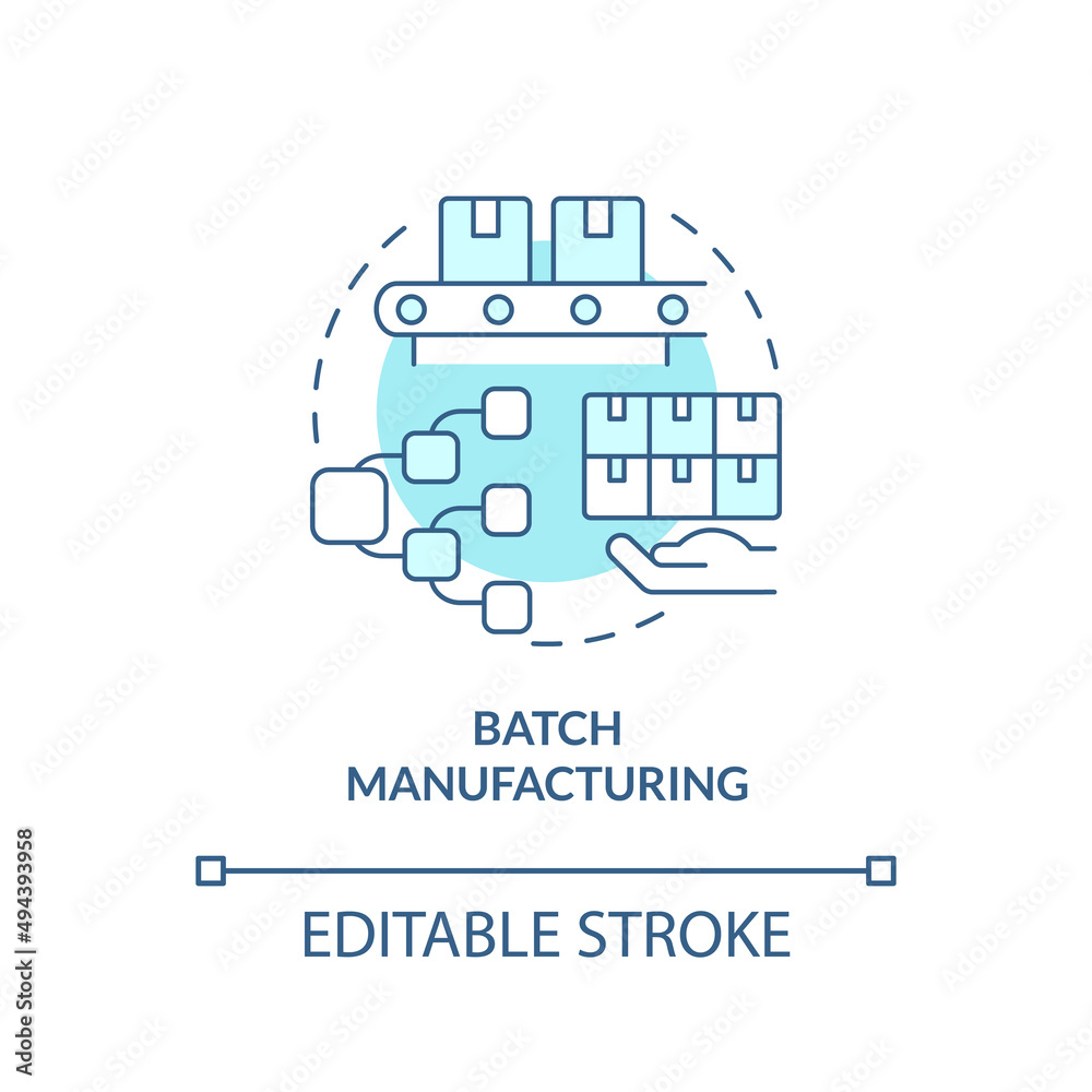 Batch manufacturing turquoise concept icon. Type of manufacturing ...