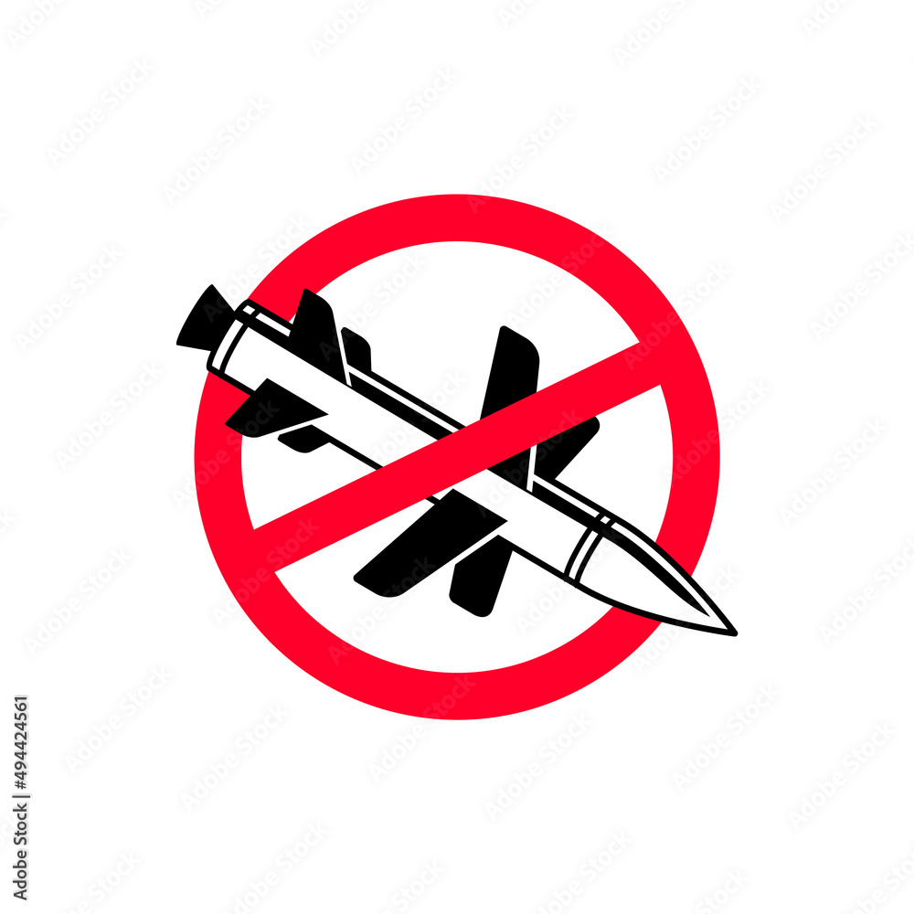 Stop sign with a cross-out cruise missile symbol. Prohibition of jet ...