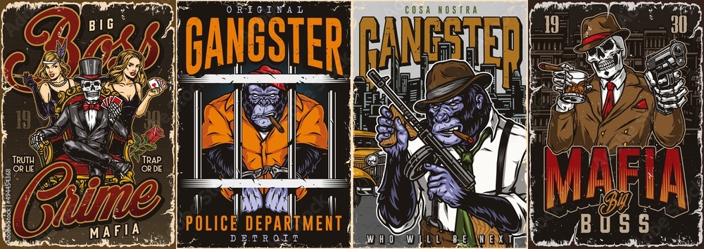 Gangster posters collection with inscription Stock Vector | Adobe Stock