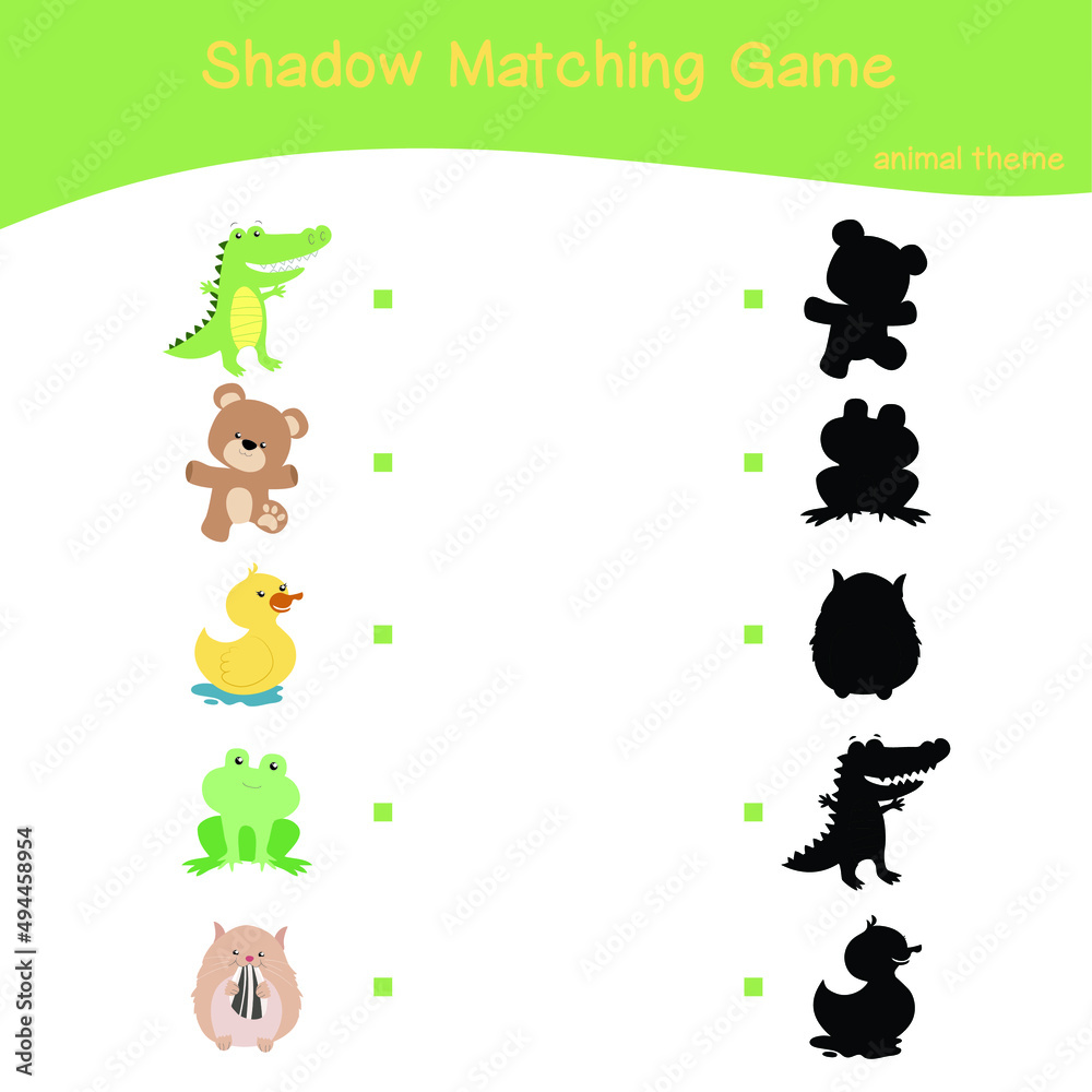 Animals matching shadow game for Preschool Children. Educational ...
