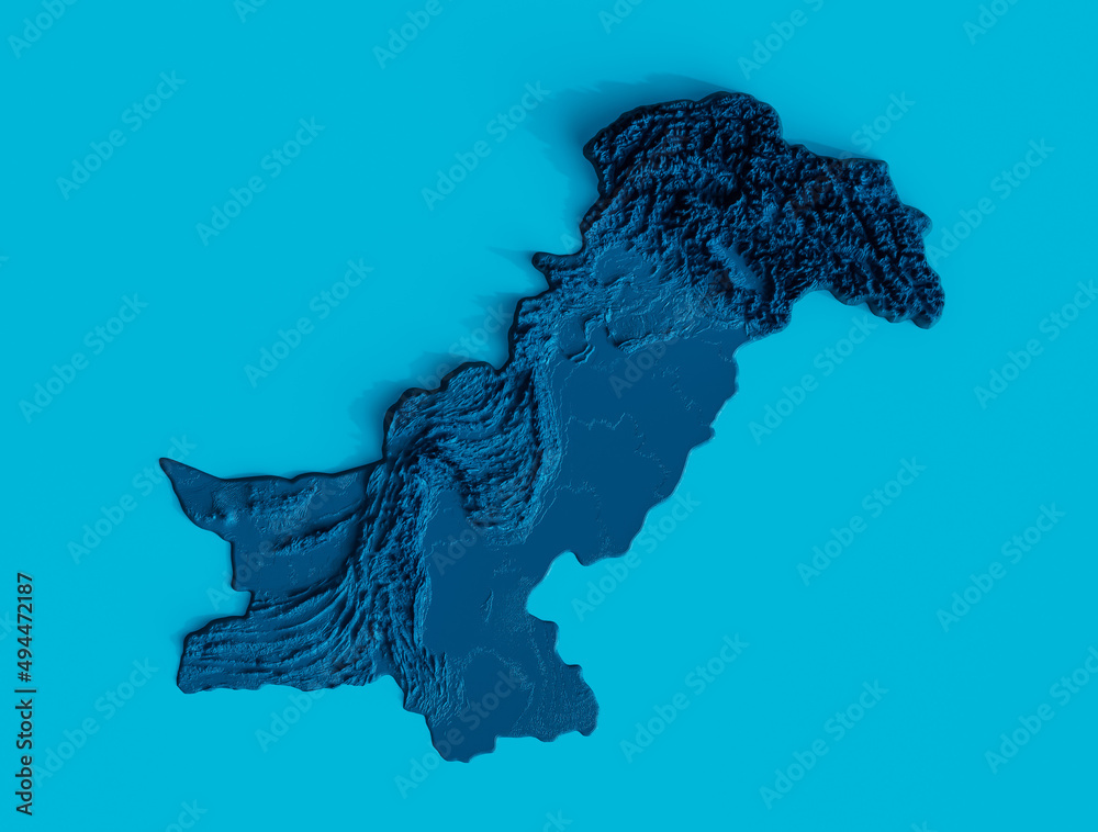 3D render of a blue satellite map of Pakistan in a blue background ...