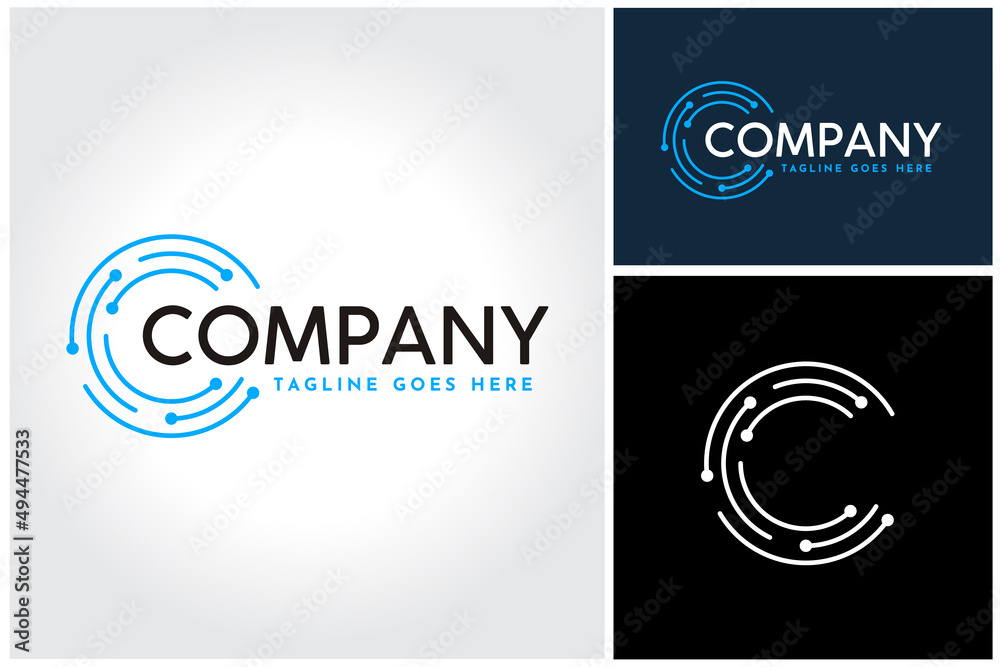 Initial Letter C Modern Lettering with circular digital wire link for ...