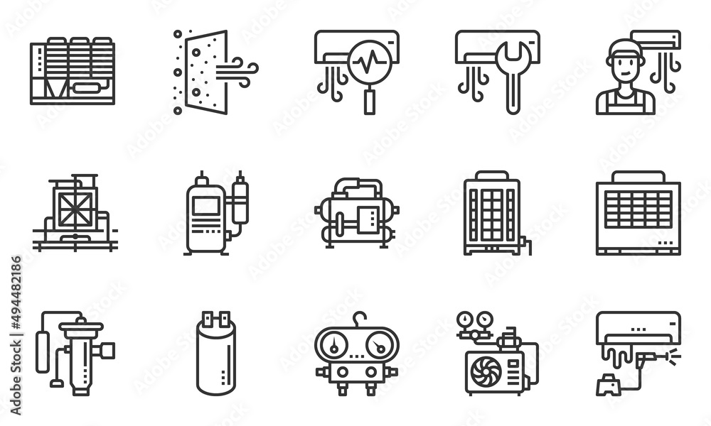 HVAC systems icons vector , air conditioning, indoor air quality, Stock ...