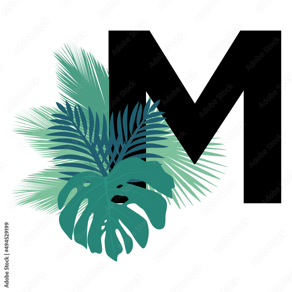 tropic leaves, palm leaf letter m Stock Vector | Adobe Stock