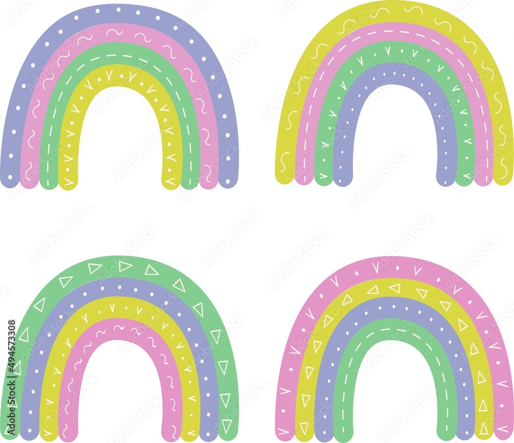 Vector set with rainbows in delicate colors Stock Vector | Adobe Stock