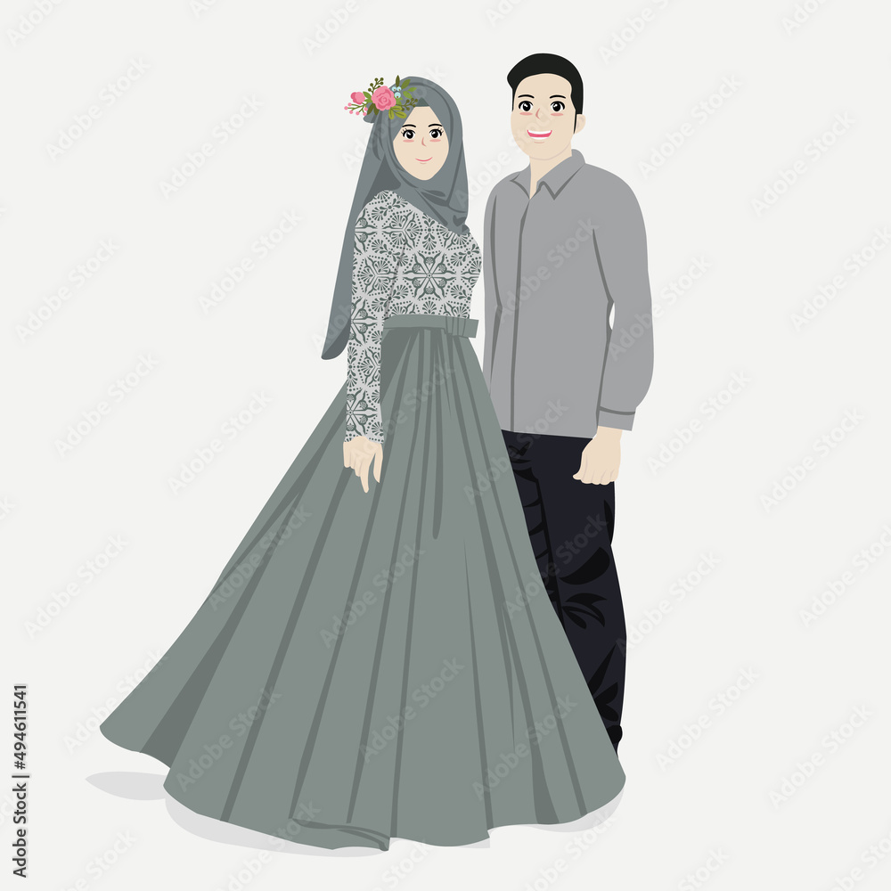 Muslim bride and groom vector illustration Stock Vector | Adobe Stock